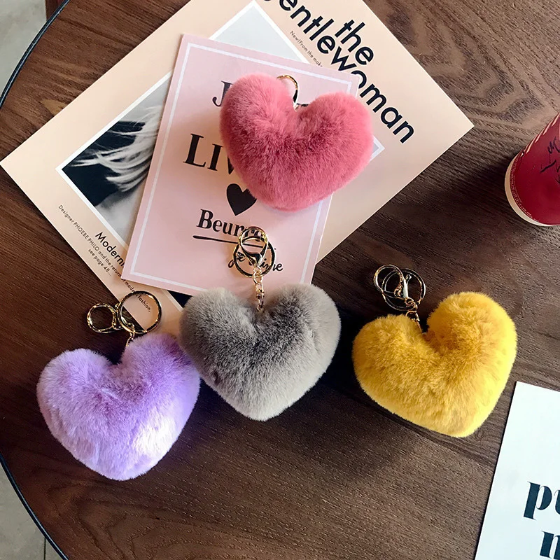 17-Colors-Fluffy-Fur-ball-Keychain-10cm-Soft-Lovely-Heart-Shape-Key ...