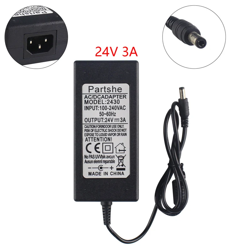 24V-3A-5-5mm-2-5mm-AC-DC-Adapter-For-FARGO-C50-Evolis-zenius-Dualys3 ...