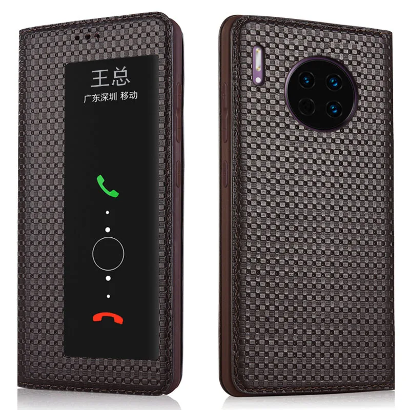 Luxury Genuine Cow Leather Magnetic Window Flip Cover Mobile Phone Book ...