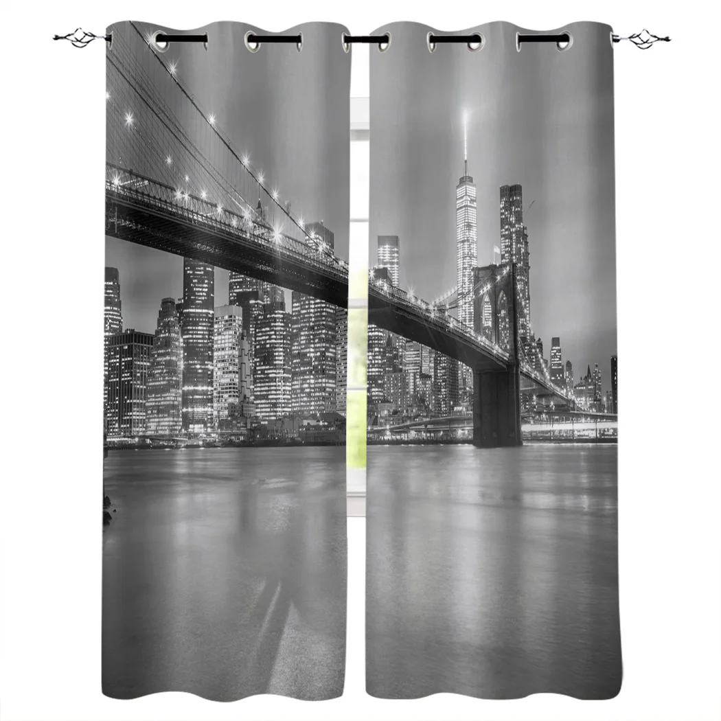 New York City Night Window Curtains for Living Room Kitchen Bedroom ...