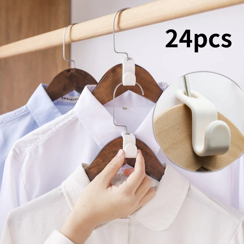 6/12/24pcs Clothes Hanger Connector Hooks Closet Organizer Clip Space ...
