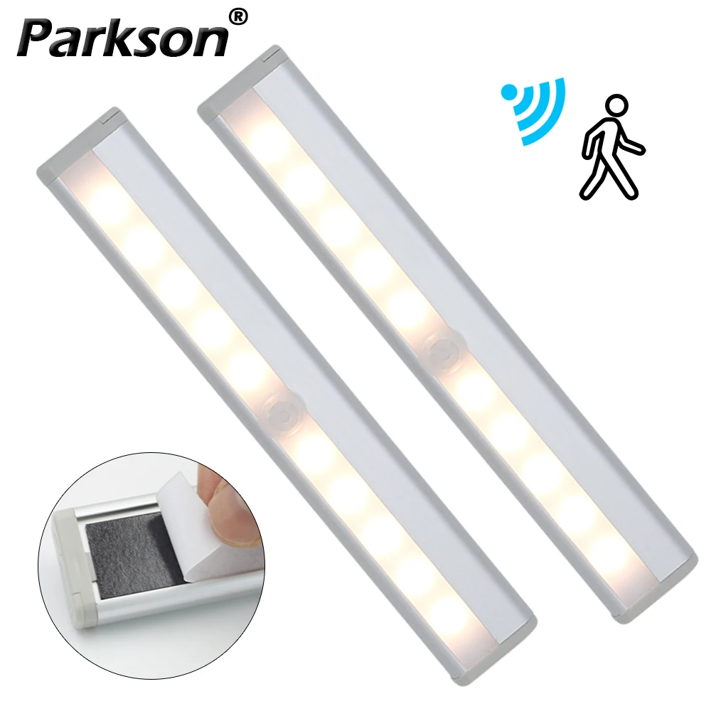 PIR-Motion-Sensor-LED-Night-Light-Wireless-10LEDs-AAABattery-Closet ...