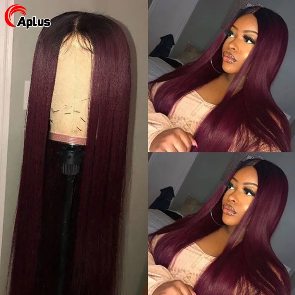 1b 99j Burgundy Lace Front Wig 13x4 Straight Frontal Wig Dark Red Wine ...