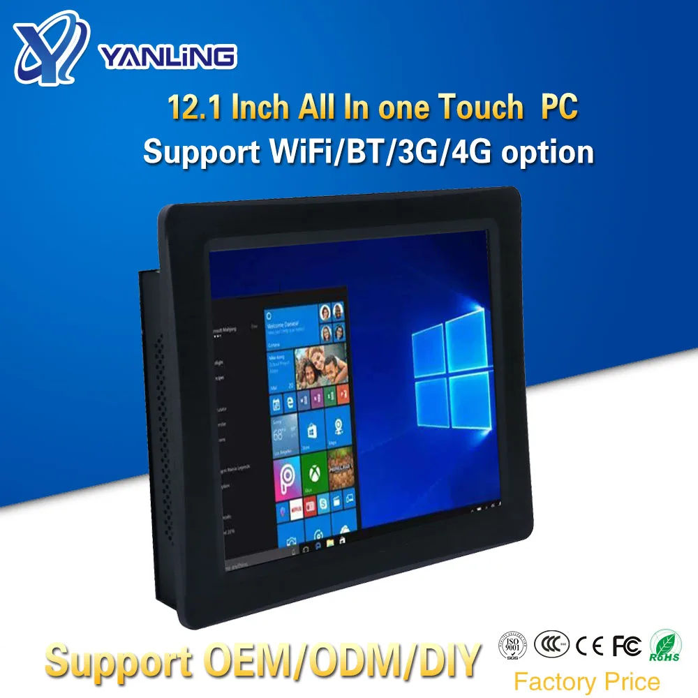 Yanling 임베디드 올인원 터치 PC 컴퓨터, 인텔 I5 4210U 듀얼 코어 12.1 인치 저항 스크린 팬리스 패널 SIM ...