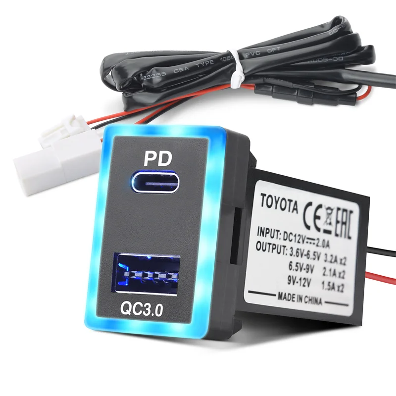 MICTUNING-12V-24V-USB-C-Car-Charger-for-Toyota-Dual-USB-Ports-QC3-0-PD ...