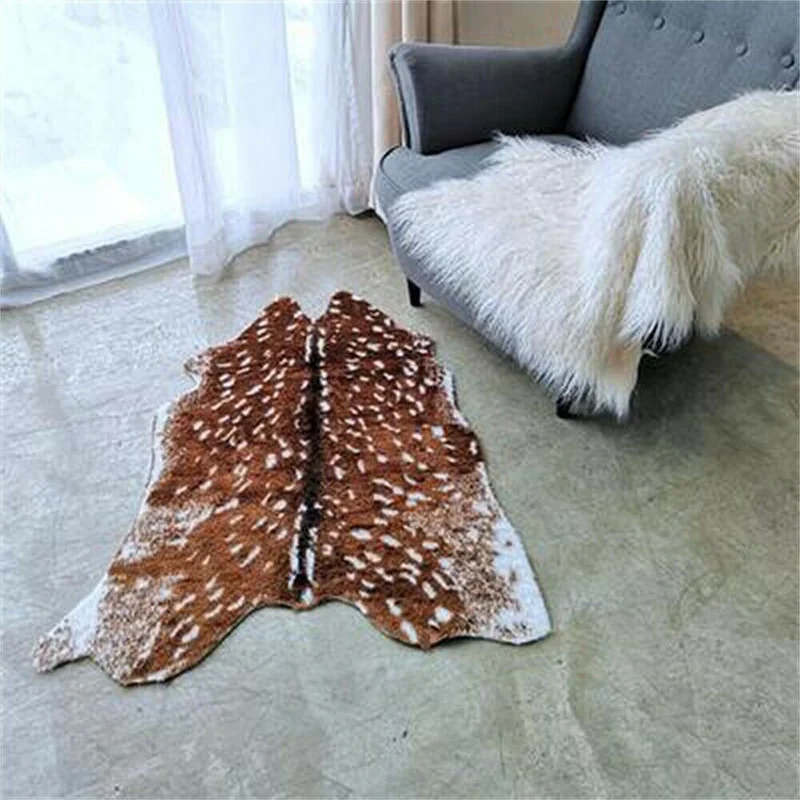 Faux Deer Printed Carpet Velvet Imitation Leather Rugs Sika Deer Animal ...