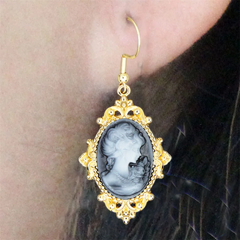 Flower-Grey-Pink-Lady-Cameo-Earrings-For-Women-Victoria-Gold-Color ...