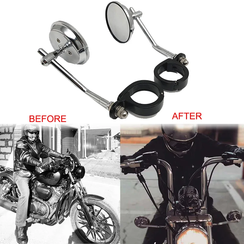 BarBaren Motorcycle Mirrors 39-41mm Fork Mount Side Mirror Compatible ...