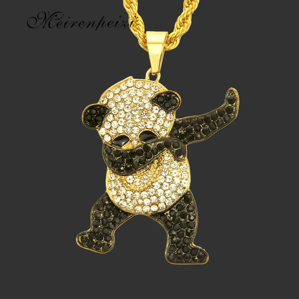 Luxury-Hip-Hop-CZ-Dancing-Funny-Animal-Panda-Pendant-Iced-out-Rock-Hip ...