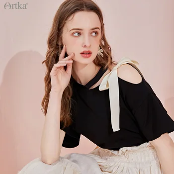 ARTKA 2021 Summer New Women T-shirt 100% Cotton Fashion 3 Colors ...