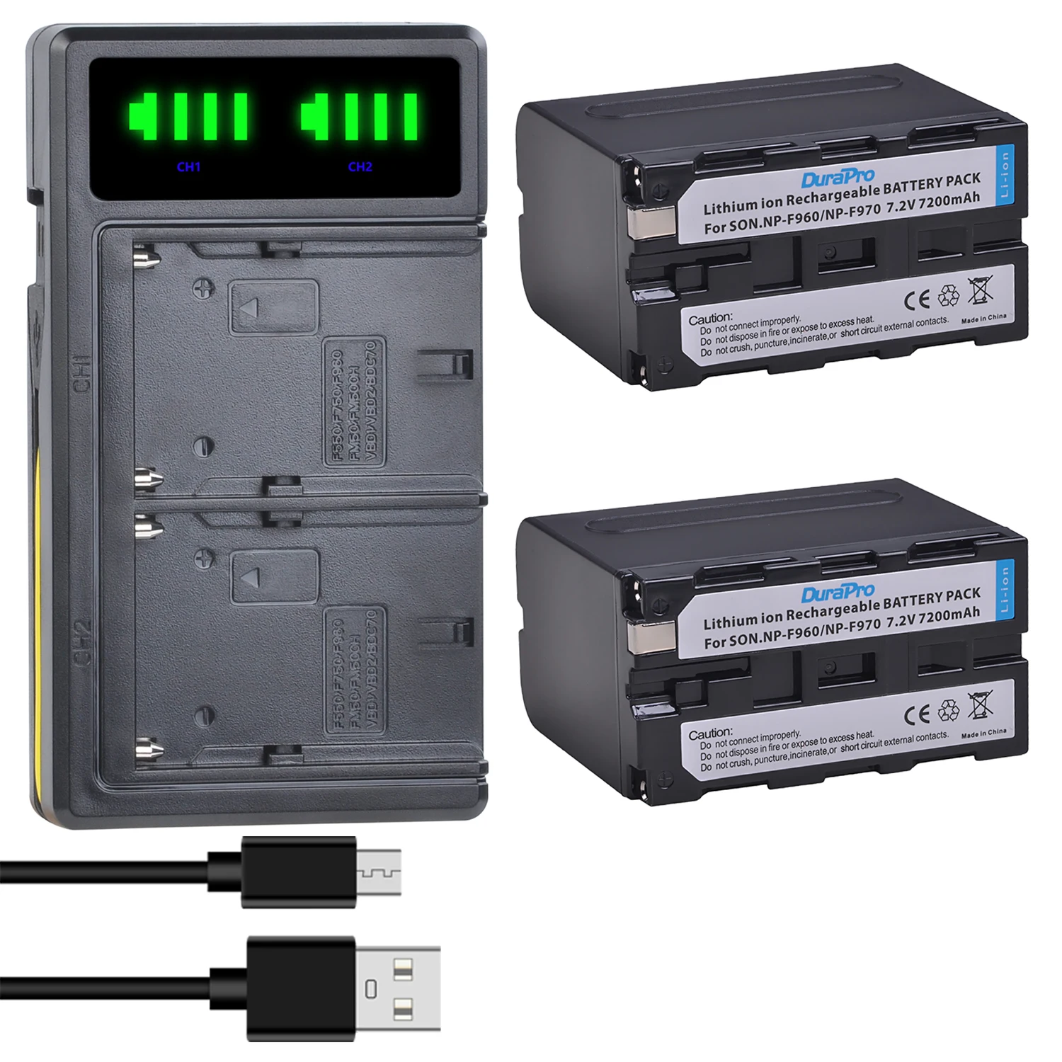 DuraPro Batería de cámara NP F960 NP F970, Cargador USB LED para Sony NP F550, F770, F750, F960 ...