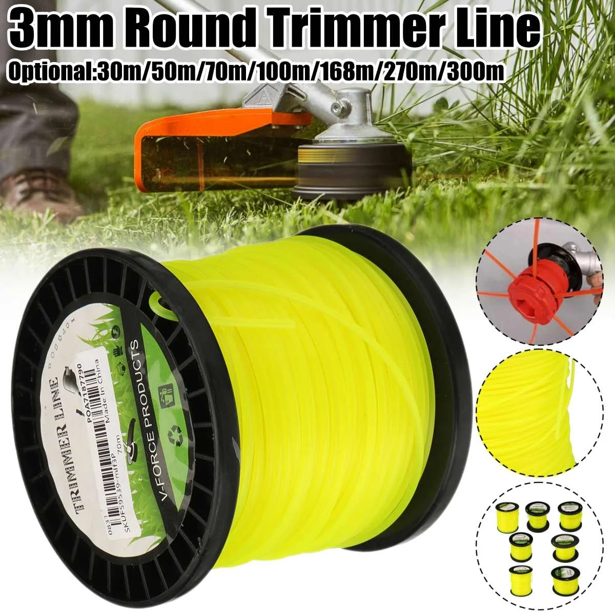 3mm X 30m/100m/168m/270m/300m Nylon Trimmer Rope Fine Quality Brush Cutter Head Strimmer Line ...