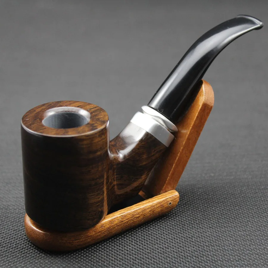 Handmade Nature Ebony Wood Bent Flat Bottom Smoking Pipe Tobacco Wooden ...