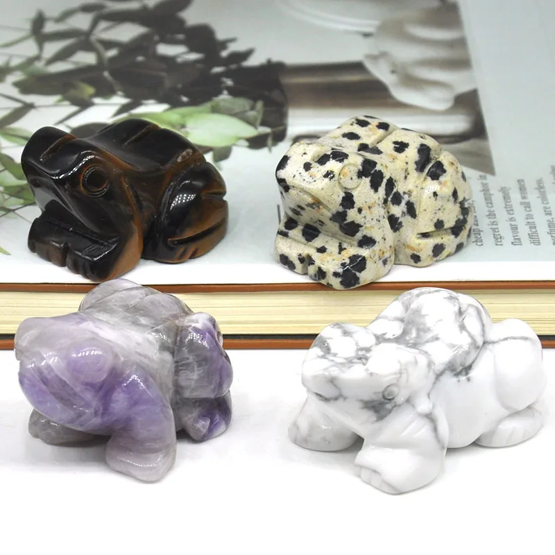 1-5-Frog-Figurines-Natural-Stones-Amethyst-Moss-Agate-Carved-Animal ...