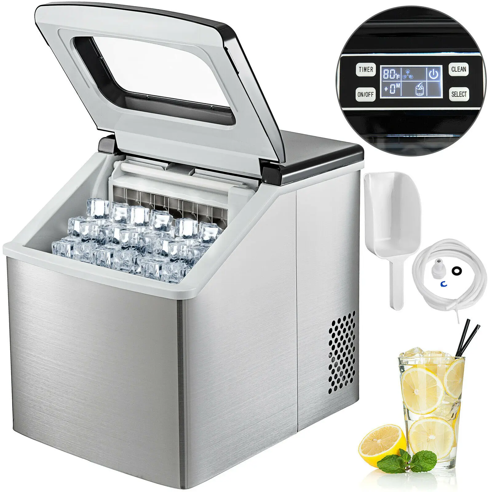 BuoQua 18KG Ice Maker Stainless Steel 220V Ice Cube Maker Machine 40LBS BuoQua 18KG Ice Maker Stainless Steel 220V Ice Cube Maker Machine 40LBS