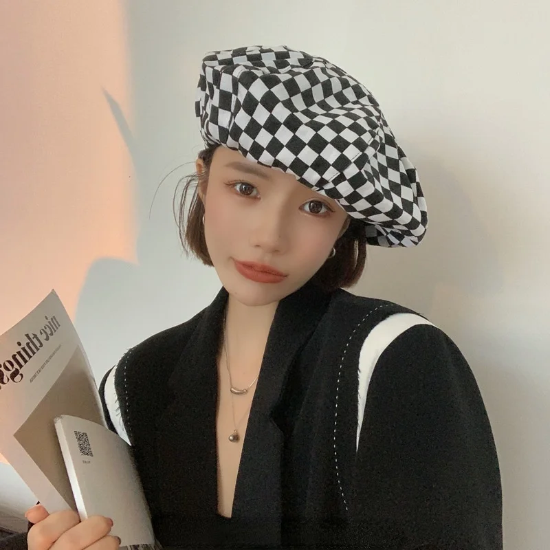 Black White Plaid Beret | Barets Hats Women | Beret Cloud | Plaid Beret ...