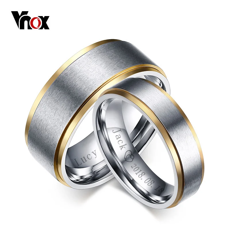 Vnox Elegant Customize Couple Rings for Women Men 6mm/8mm Wedding Bands ...
