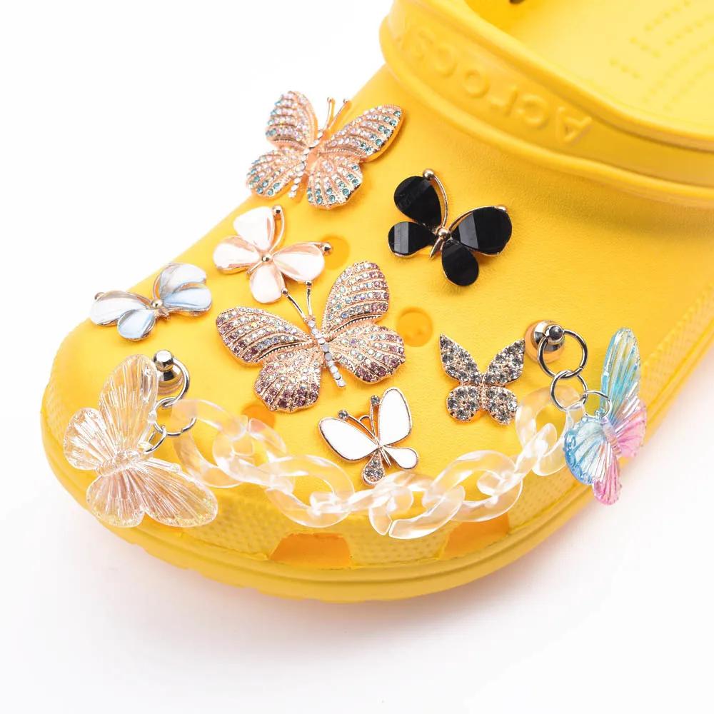 Brand Designer Butterfly Croc Shoes Charms Bling Rhinestone Metal ...