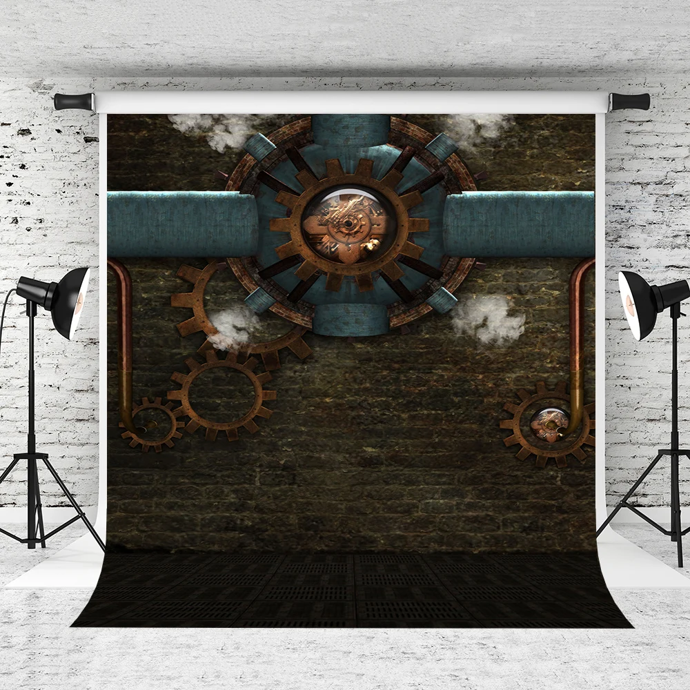 Vinylbds Retro Brick Wall Photography Backdrop Gearwheel Photo Shoot ...