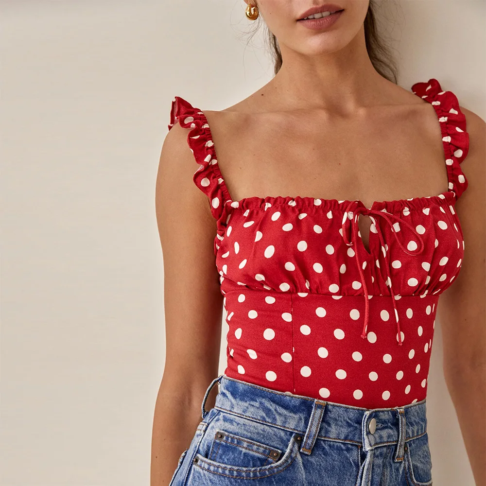 Smocked Square Neck Crop Top | Polka Dot Top Thin Straps | Polka Dot ...