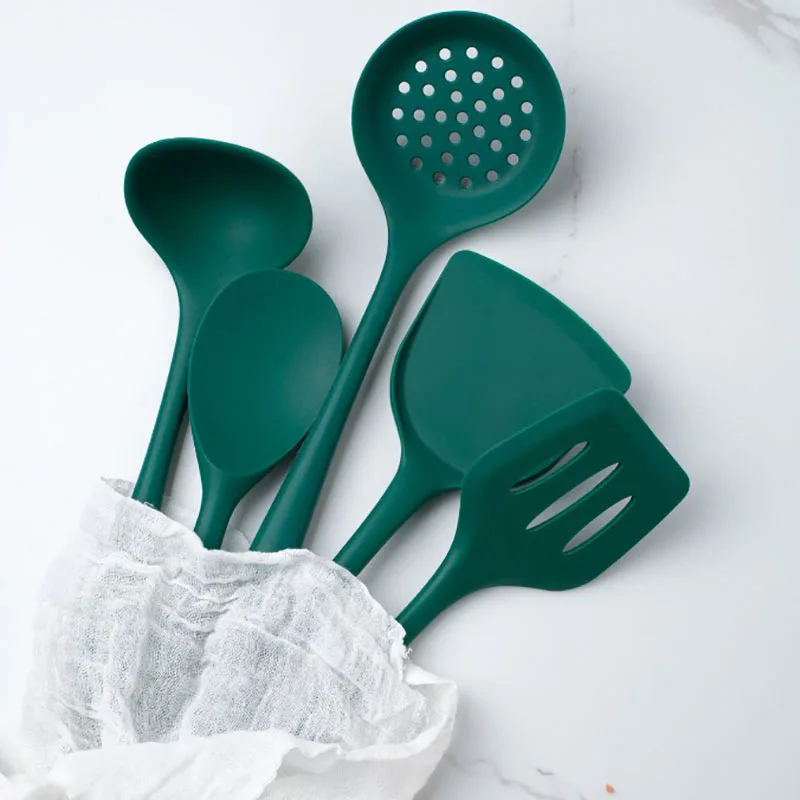Heat Resistant Silicone Cooking Utensil Set Green Spatula Soup Spoon ...