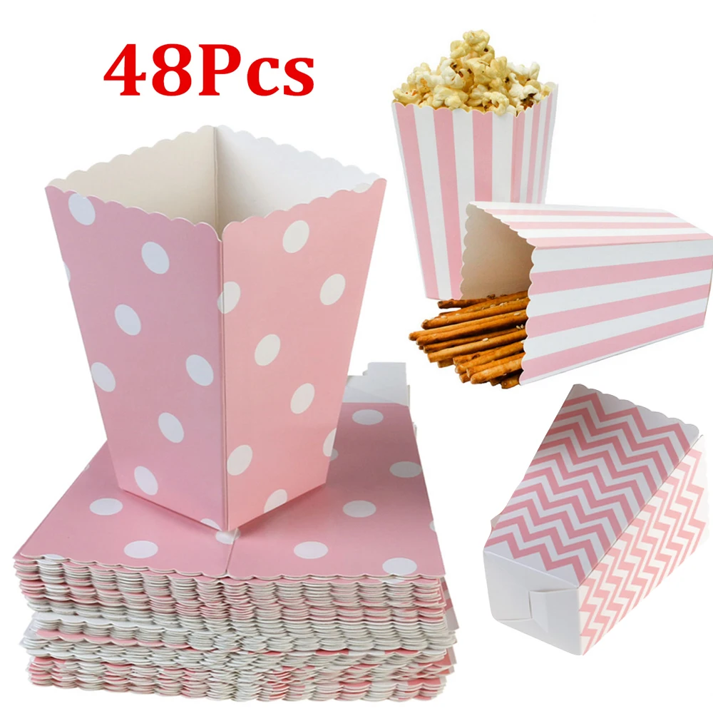 48pcs-Pink-Popcorn-Box-Party-Supplies-Paper-Popcorn-Boxes-Bags-Carton ...