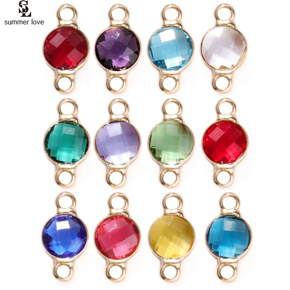 10pcs Bulk Gold Color Crystal Birthstone 2 Holes Connectors Charm For ...