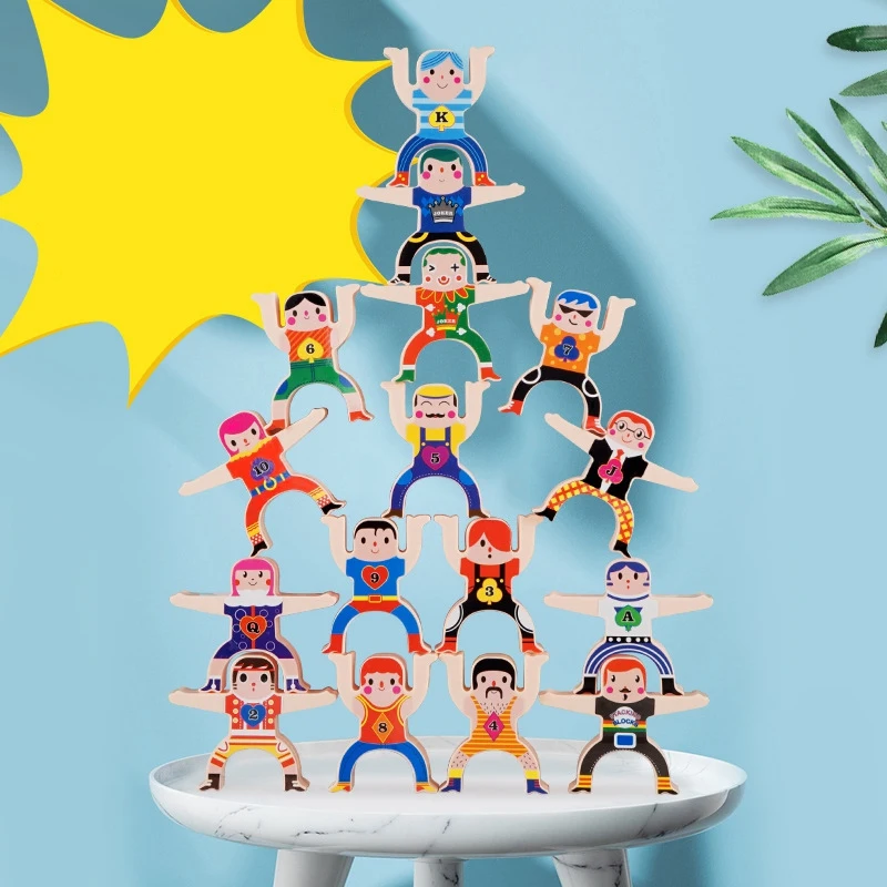 Acrobatic Troupe Interlock Toys Wooden Balancing Blocks Games Toddler ...