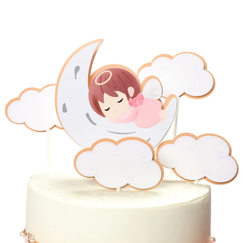 Baby Shower Happy Birthday Cupcake Topper Cute Clouds Moon Cake Topper ...