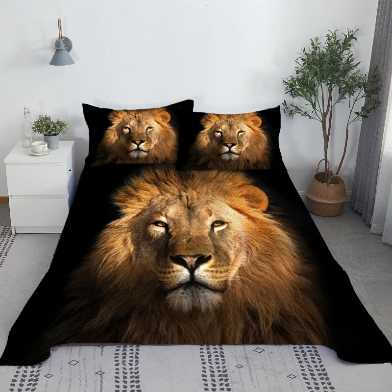 Lion-Bed-Sheet-Set-3D-Printed-Animal-Bed-Flat-Sheet-With-Pillow-Cover ...