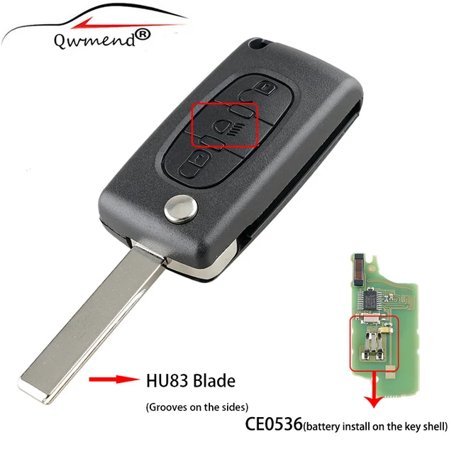 3 Buttons Light Remote Car Key for Citroen C2 C3 C4 C5 C6 C8 Flip Key ...