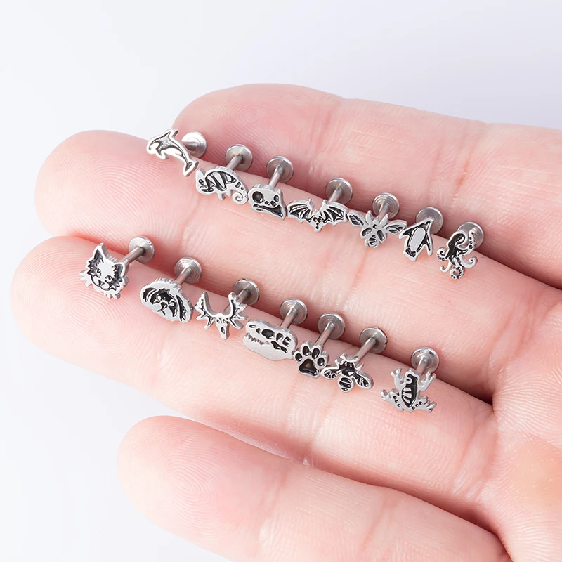 1PC 16G Stainless Steel Animal Style Labret Monroe Lip Ring Cute Ear ...