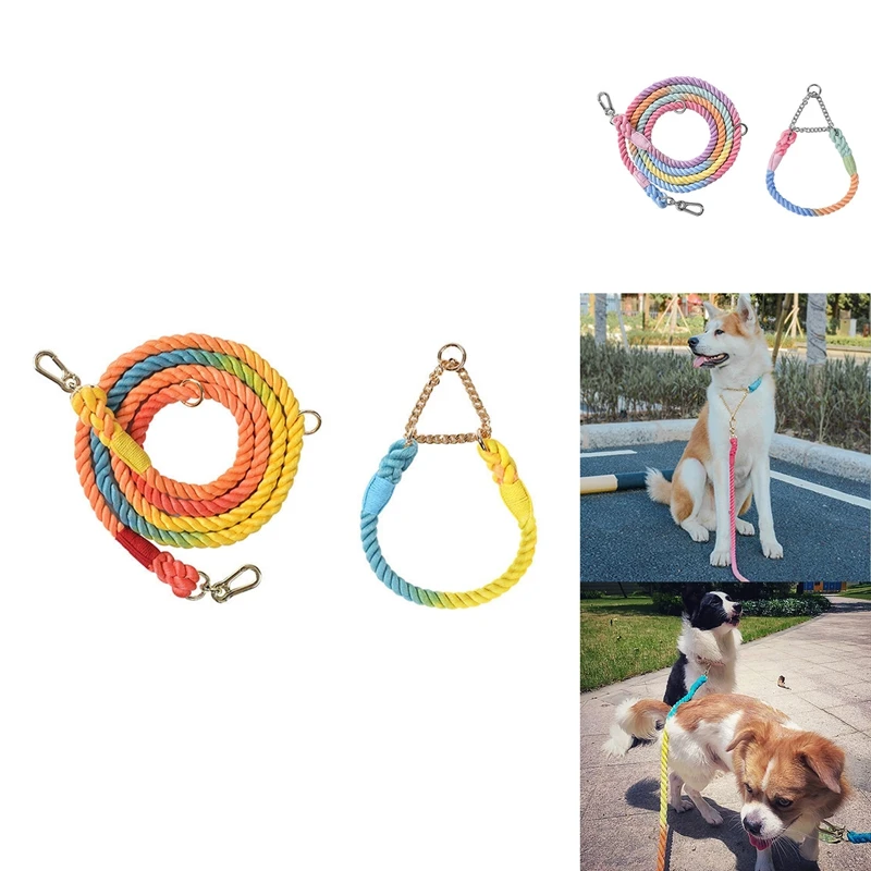 Gradient Color Dog Half Pinch Collars Dogs Leashes Rope Strap Pet ...
