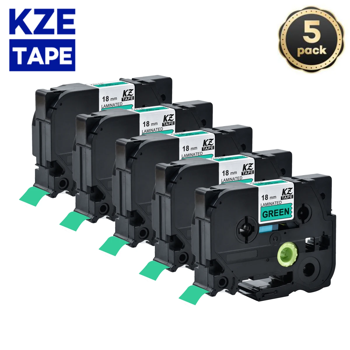 KZE-5pcs-741-black-on-green-18mm-laminated-tze-tape-Compatible-Brother ...