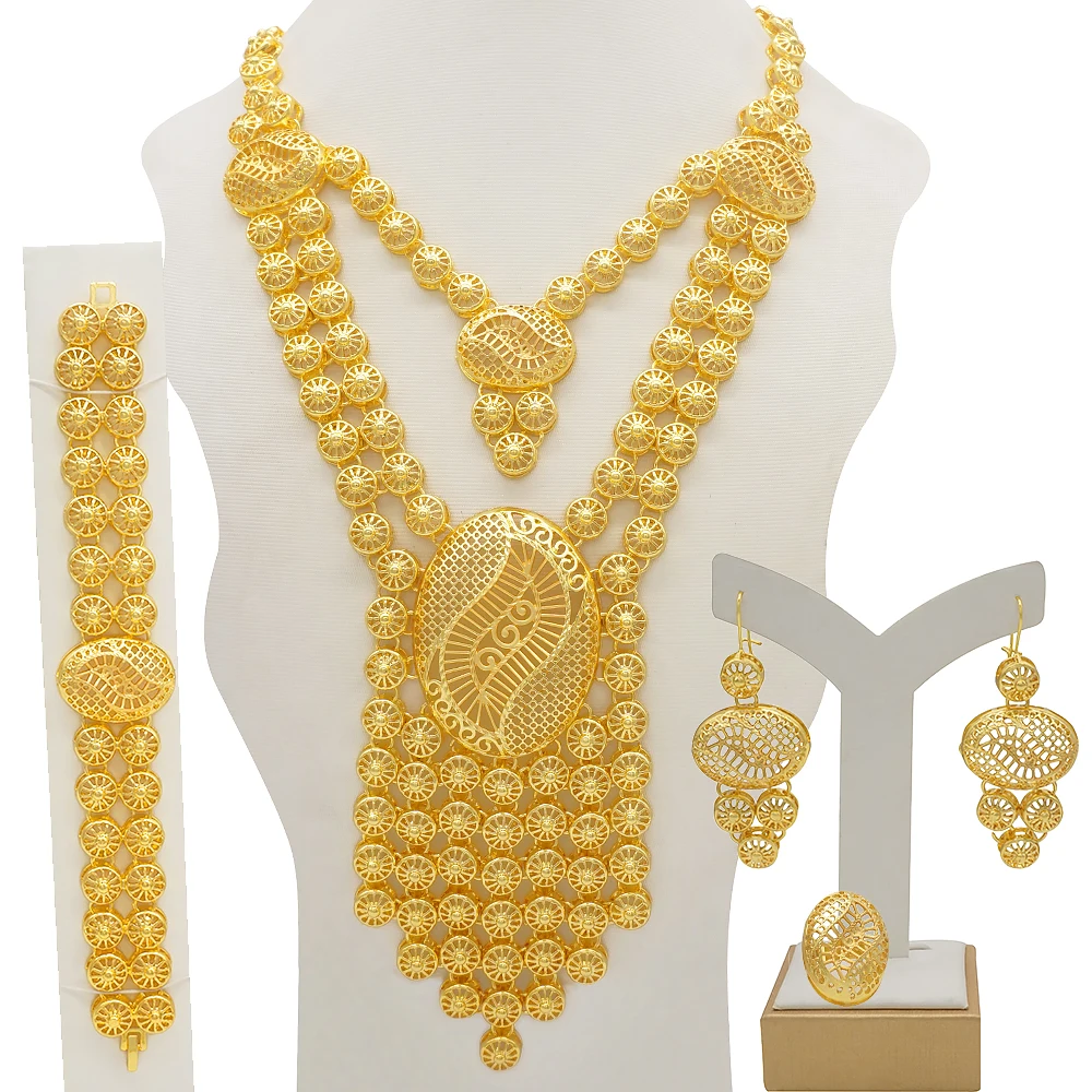 Dubai Women Gold Color Jewelry Sets African Wedding Bridal Ornament ...
