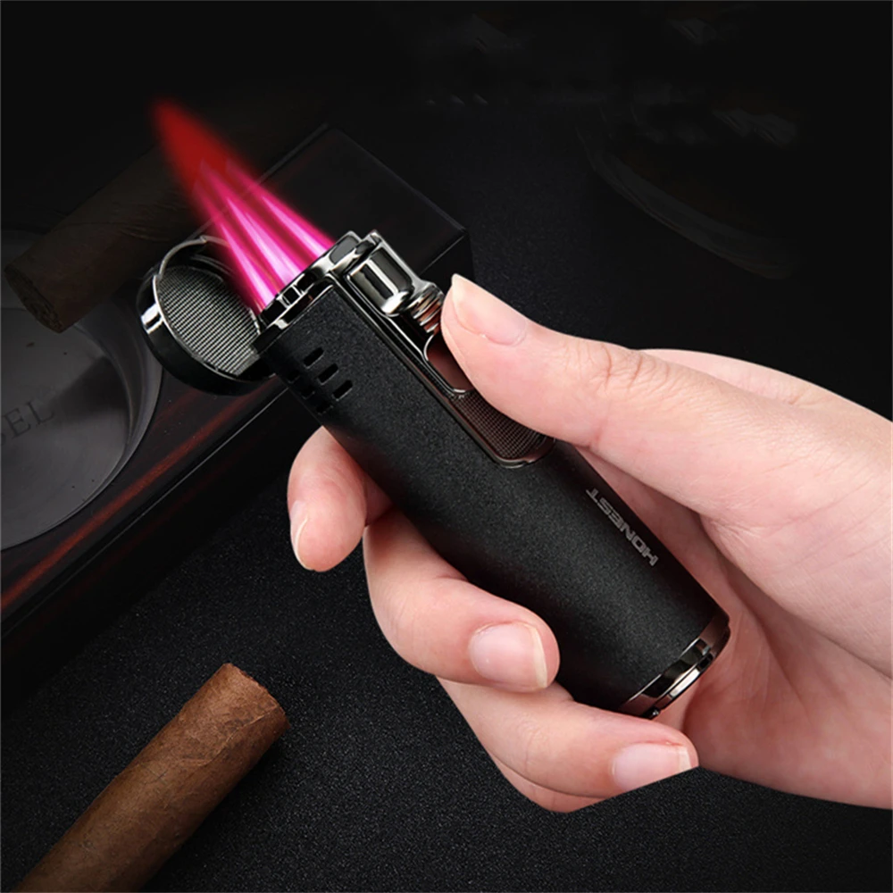 Metal-Jet-Flame-Gas-Lighter-Cigarettes-Ignition-with-Four-direct-flames ...