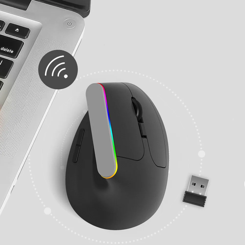 Wireless Mouse Ergonomic Vertical 6 Buttons Gaming Mause RGB 1600 DPI ...