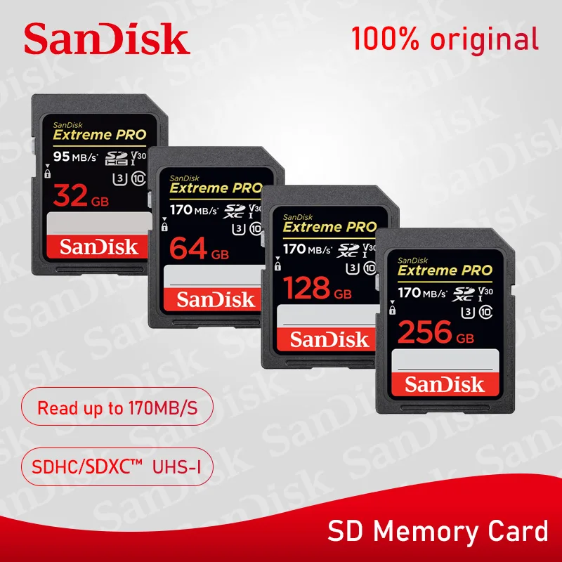 SanDisk Extreme Pro SD Card 32GB SDHC 95 เมตร/วินาที 64GB 128GB 256GB SDXC UHS I Class 10 170 ...
