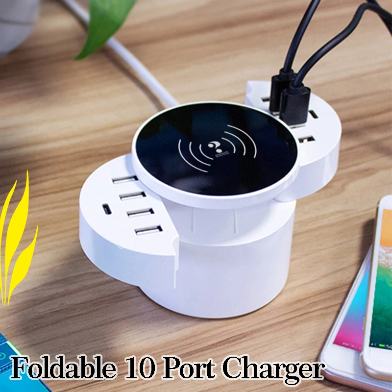 10 Port Smart Foldable Mobile Phone Charger with Type C Wall Adapter ...