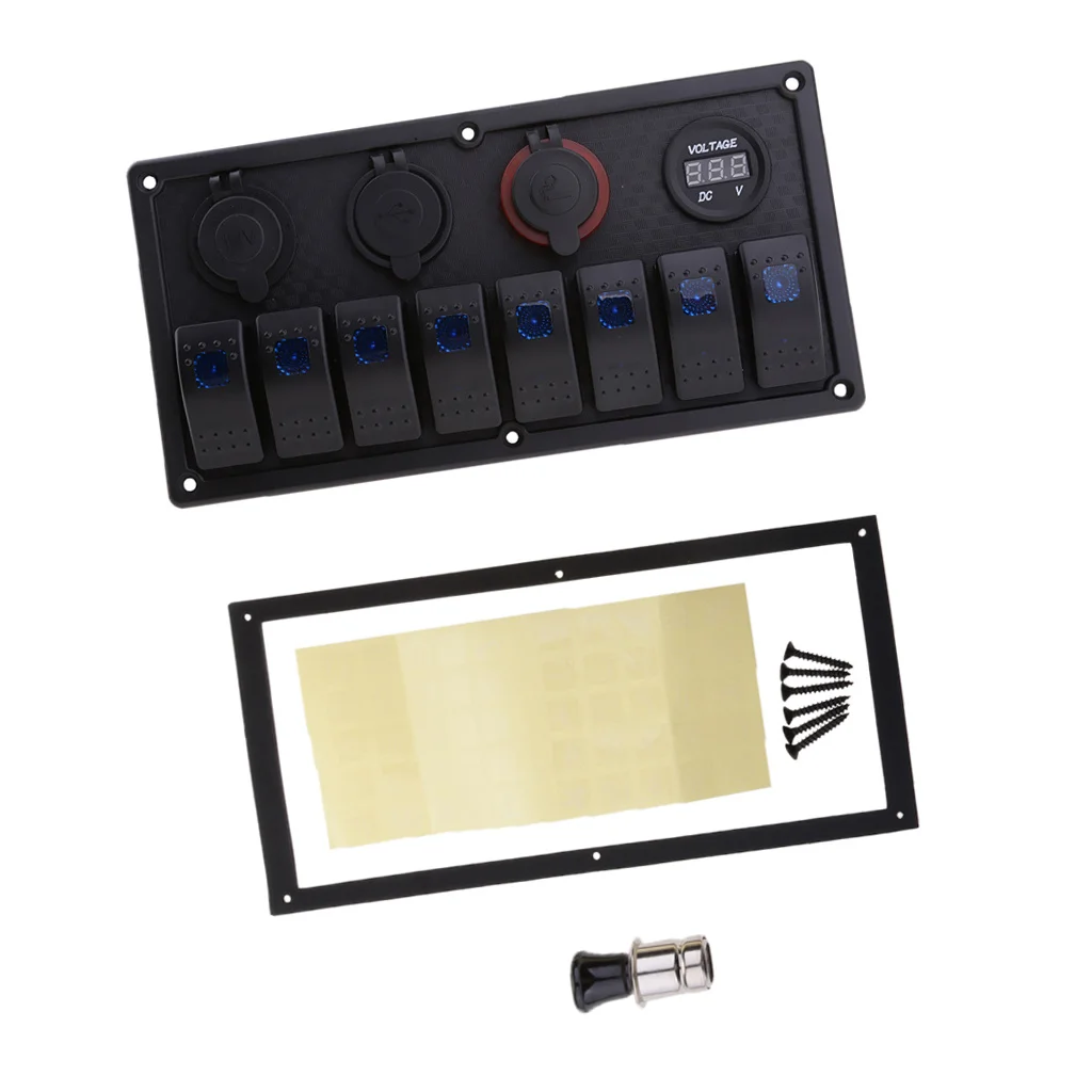 Boat Marine Blue Led 8 Gang Splashproof Waterproof Rocker Switch Panel ...