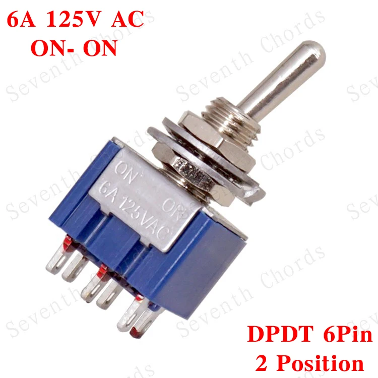 2 Pcs 6 Pin Dpdt On - On 6a 125vac Mini 2 Position Toggle Switches ...