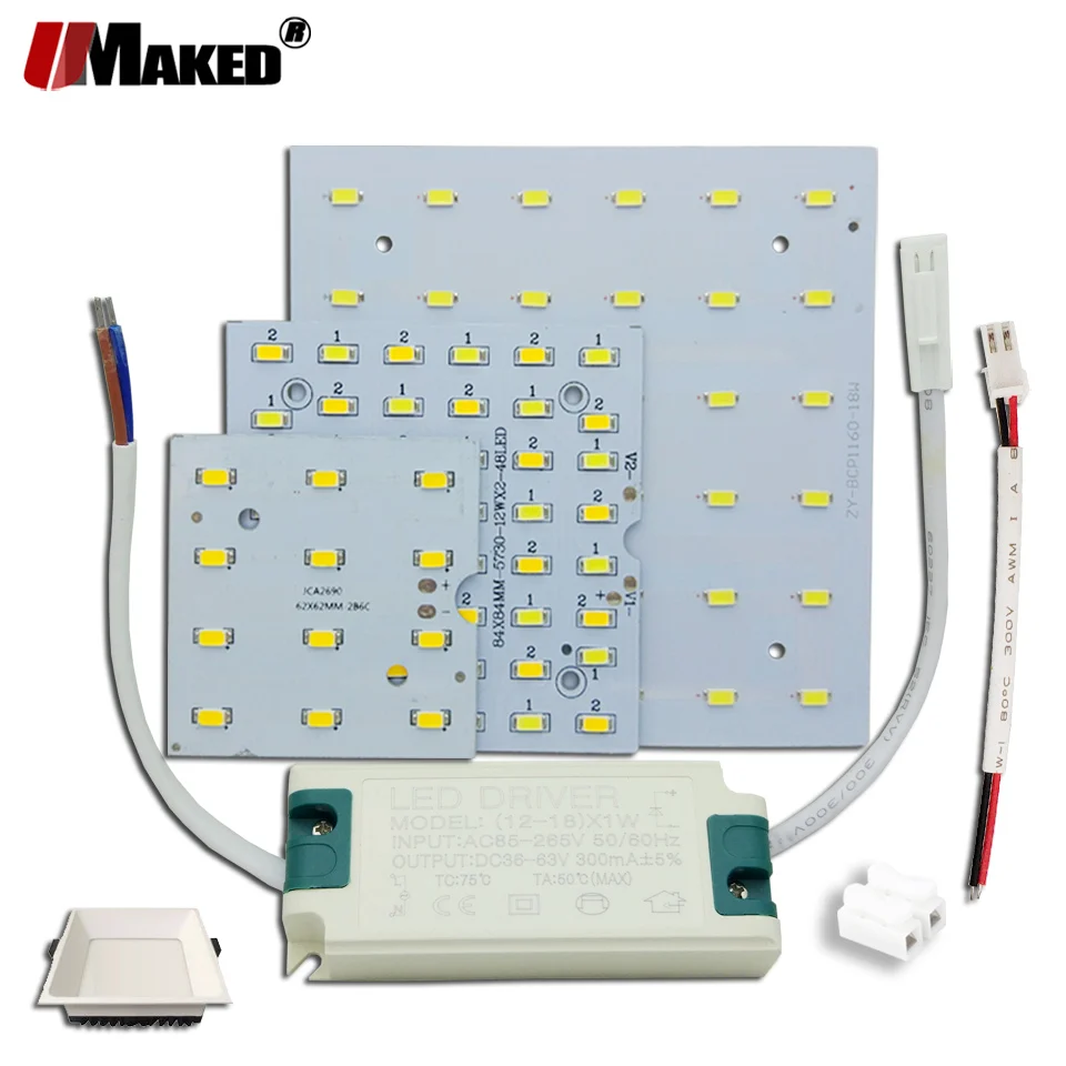 1/ 5sets LED PCB+Driver Kits 6W 12W 18W LED Downlight Aluminum light ...