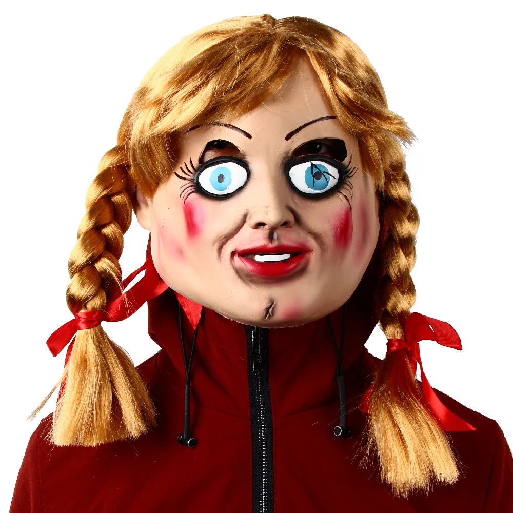 Annabelle Mask Wig Scary Doll Horror Film Fancy Dress Party Cosplay ...