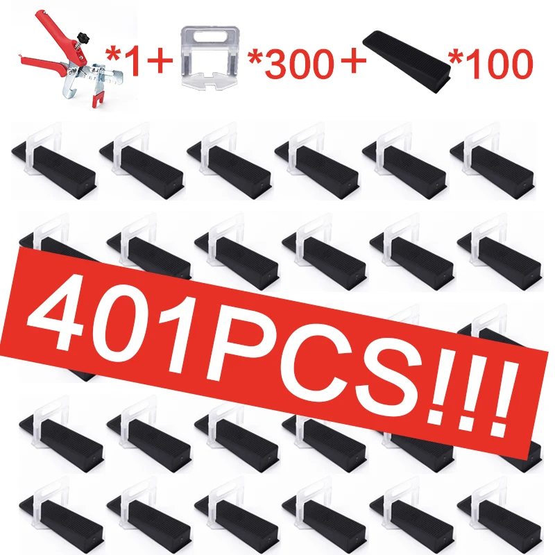 401pcs-tile-leveling-system-1mm-1-5mm-2mm-2-5mm-3mm-300pcs-clips-100pcs ...