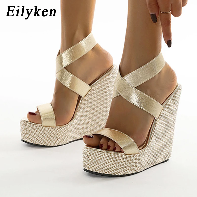 Eilyken Super High Peep Toe Gladiator Wedges Sandals Cover Heel Platform Ladies Sandals Fashion ...