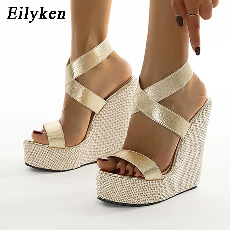 Eilyken Super High Peep Toe Gladiator Wedges Sandals Cover Heel Platform Ladies Sandals Fashion ...