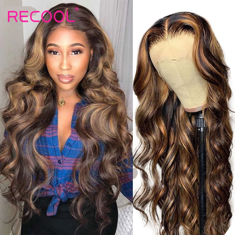Recool Highlight Body Wave Lace Front Wig For Women Human Hair Honey ...
