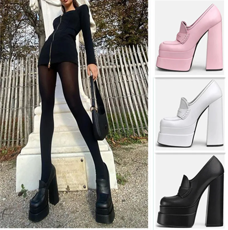 Termainoov Women High Heel Platform Hoof Heels Loafers Women Pumps New ...