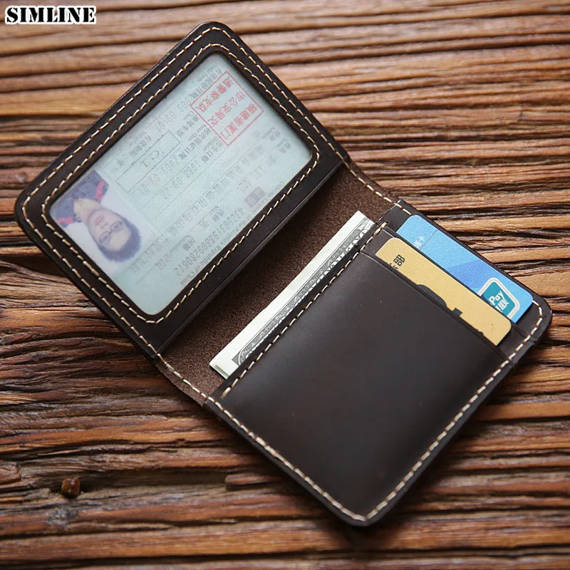 SIMLINE Genuine Leather Credit Card Holder For Men Vintage Short ...