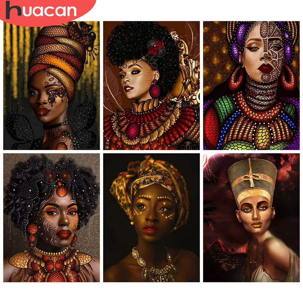 Huacan 5d Diamond Painting African Woman Diy Mosaic Rhinestones ...